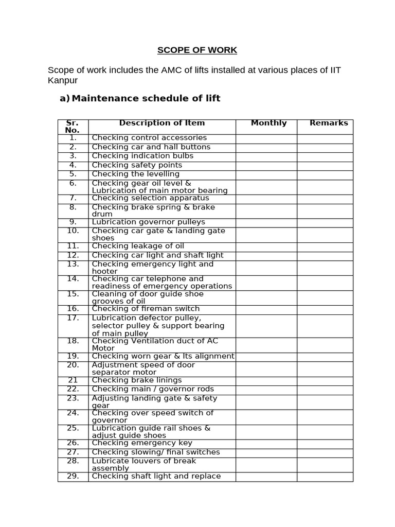 Lift Scope of Work | PDF | Elevator | Bearing (Mechanical)