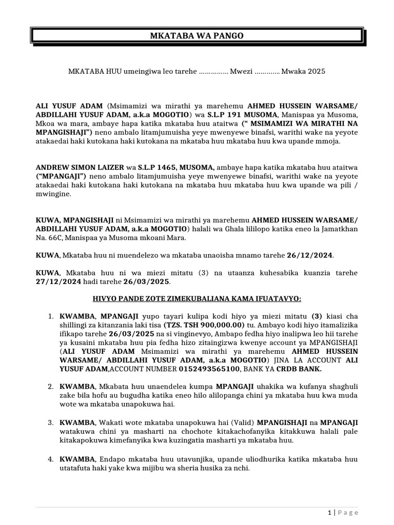 Mkataba Wa Pango | PDF