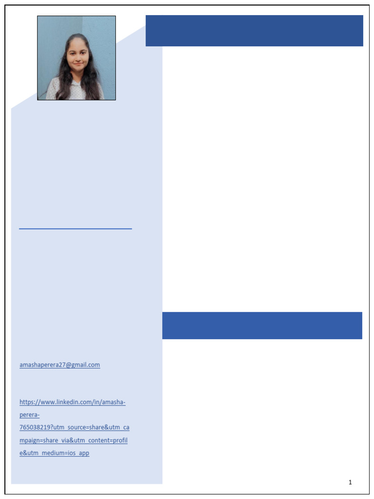 Amasha Perera - Curriculum Vitae | PDF | Biotechnology | Science