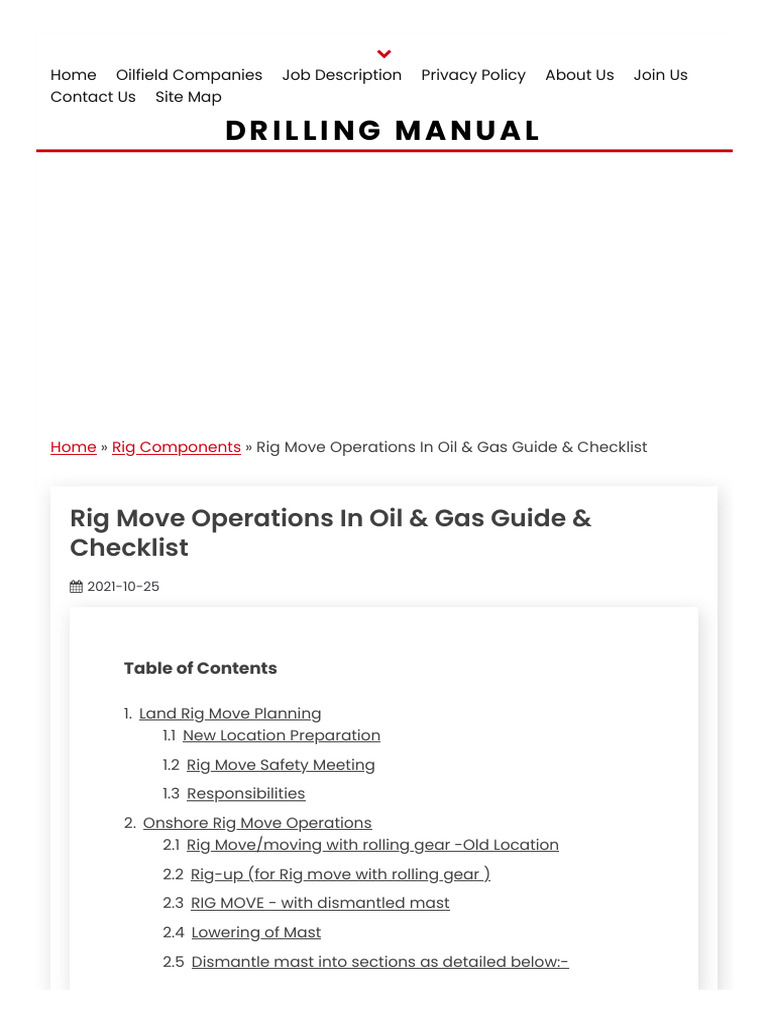 Rig Move Operations in Oil & Gas Guide & Checklist - Drilling Ma | PDF ...
