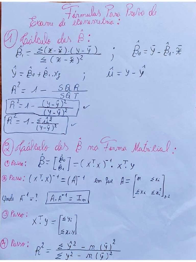 Formulário Exame de Econometria 2025 | PDF