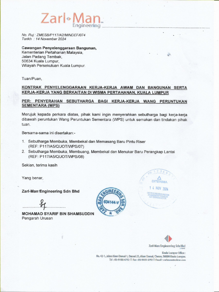 SURAT SERAH QUOTATION PINTU RISER DAN PERANGKAP LANTAI | PDF