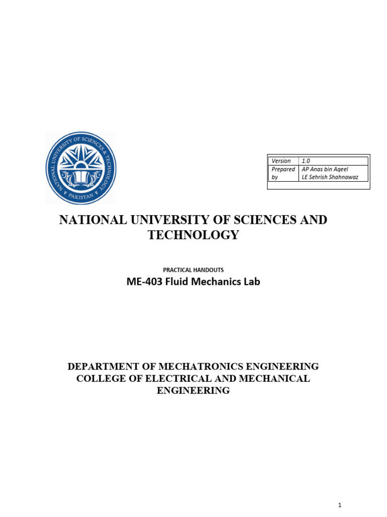 Lab Manual Fluid Mechanics | PDF | Flow Measurement | Fluid Dynamics