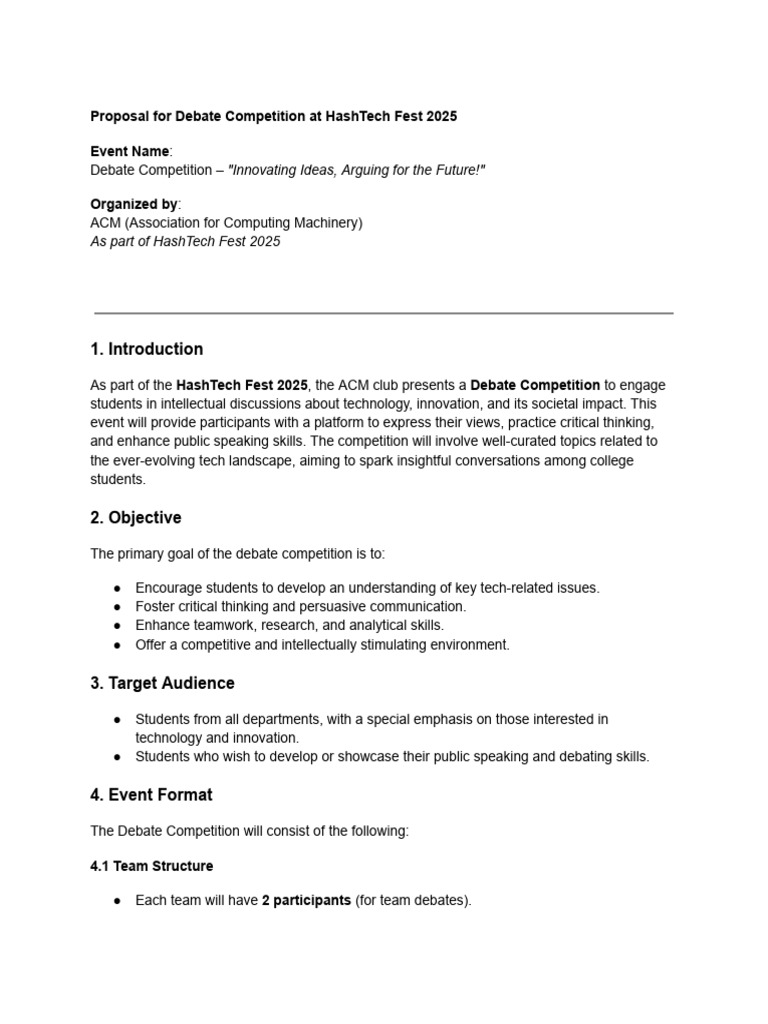 HashTech Fest 2025 Debate Proposal | PDF | Public Speaking | Critical ...