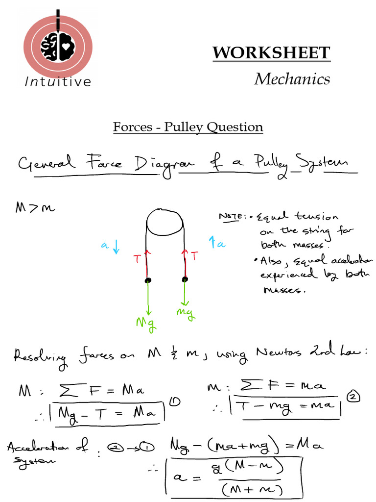 Pulley Forces Worksheet Questions | PDF