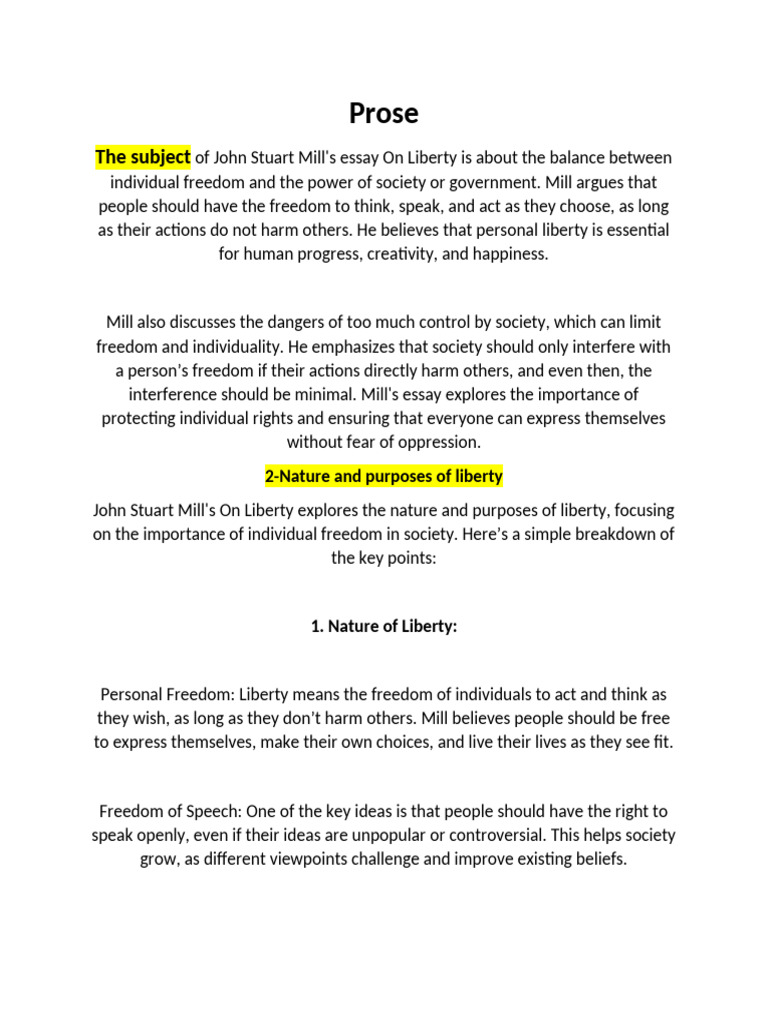 Prose | PDF | Liberty | John Stuart Mill