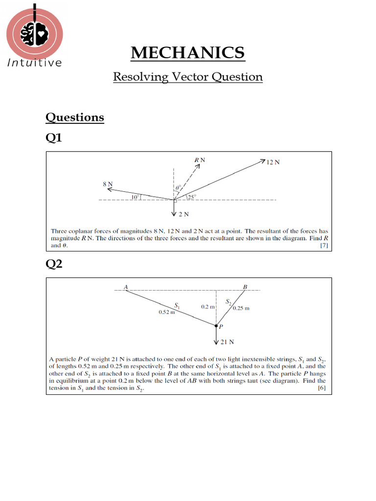 Resolving Vectors Question - Mechanics Worksheet | PDF