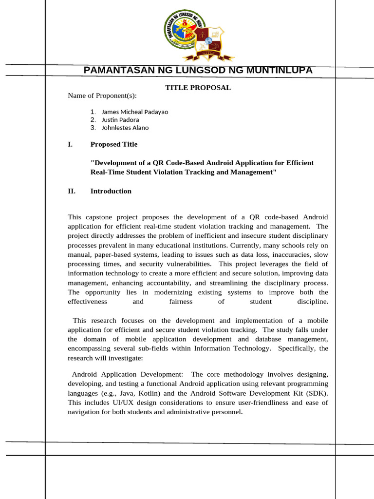 Development of A QR Code Based Android Application For Efficient Real Time Student Violation ...