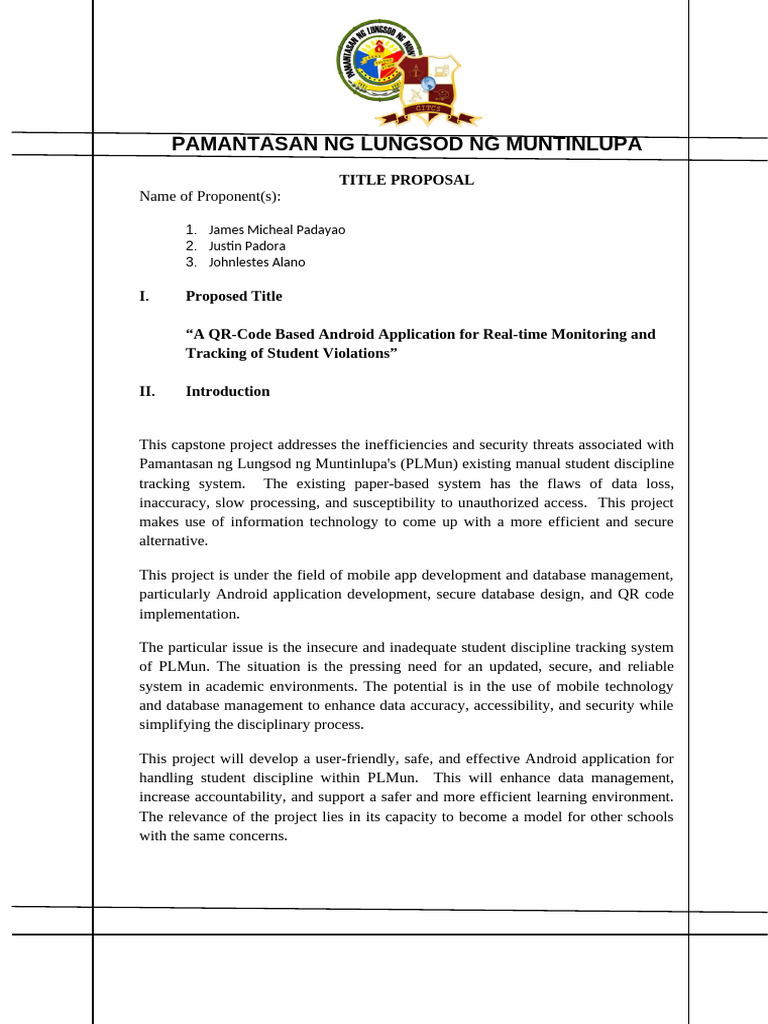 STUDENT VIOLATION SYSTEM TITLE PROPOSAL | PDF | Usability | Augmented Reality