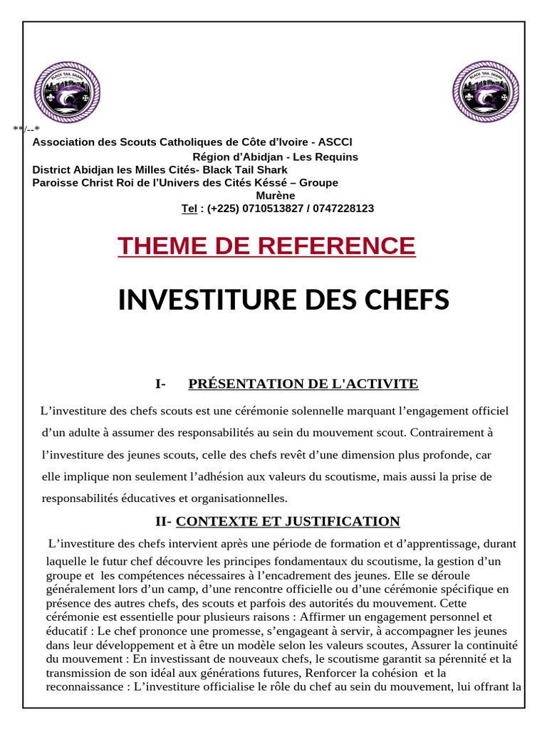 Investiture des Chefs Scouts 2025 | PDF | Scoutisme | Mouvements de jeunes