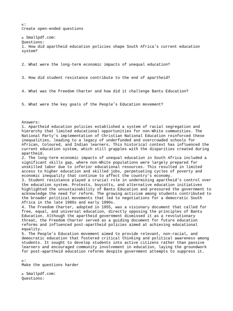 National - Party Rule and Education Under Apartheid (1948-1994) Notes ...