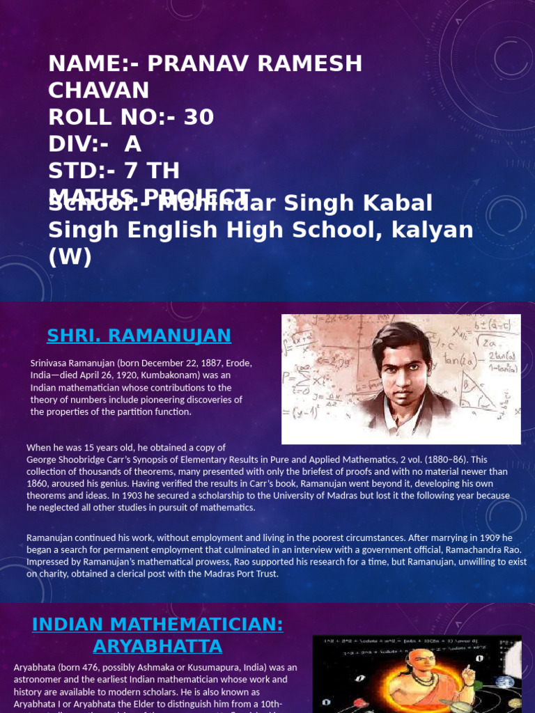 Indian Mathematicians: Ramanujan & Aryabhata | PDF | Mathematics