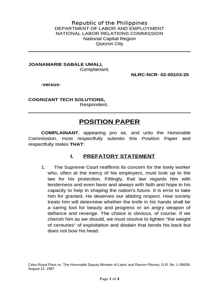 Position Paper- NLRC | PDF | Labour Law | Due Process