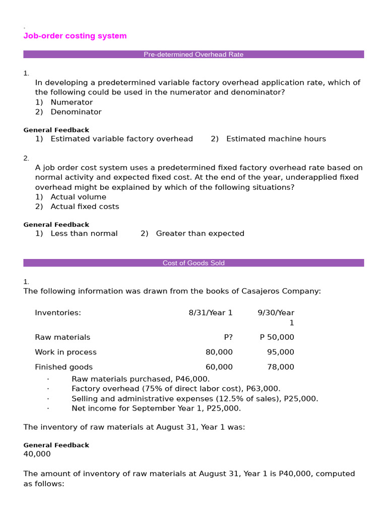 Cost Accounting 1 | PDF | Cost Of Goods Sold | Inventory