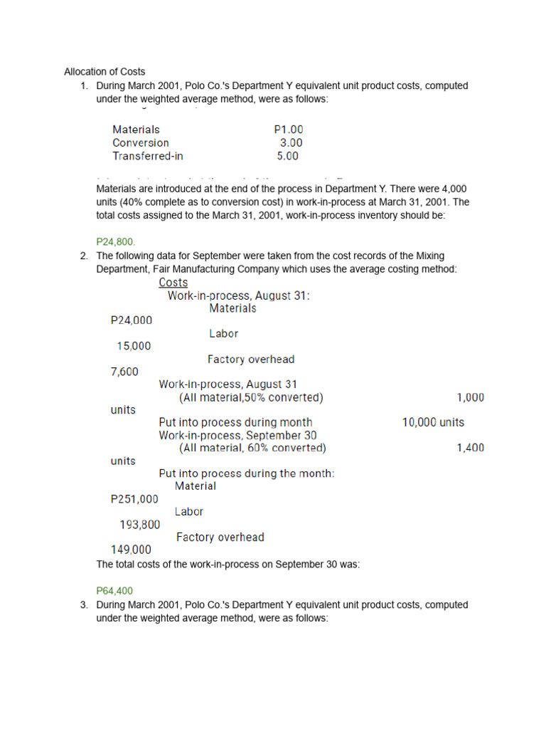Allocation of Costs PDF | PDF | Business Economics | Logistics