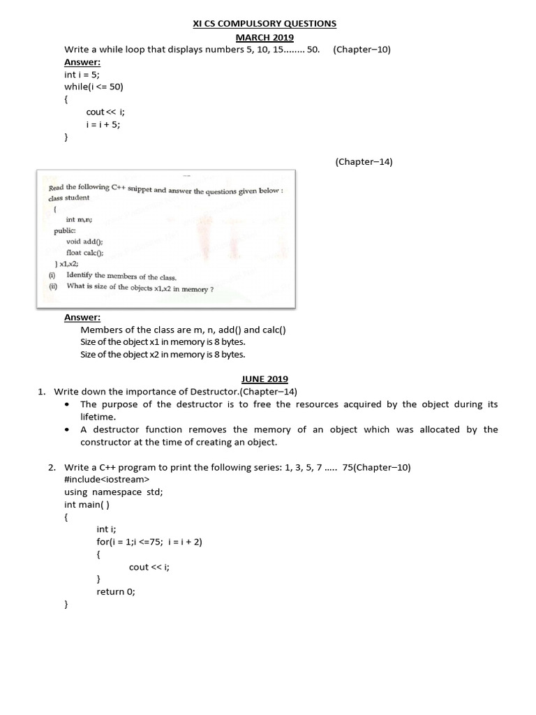 Compulsory Questions Xi Cs | PDF | Computer Programming | C++