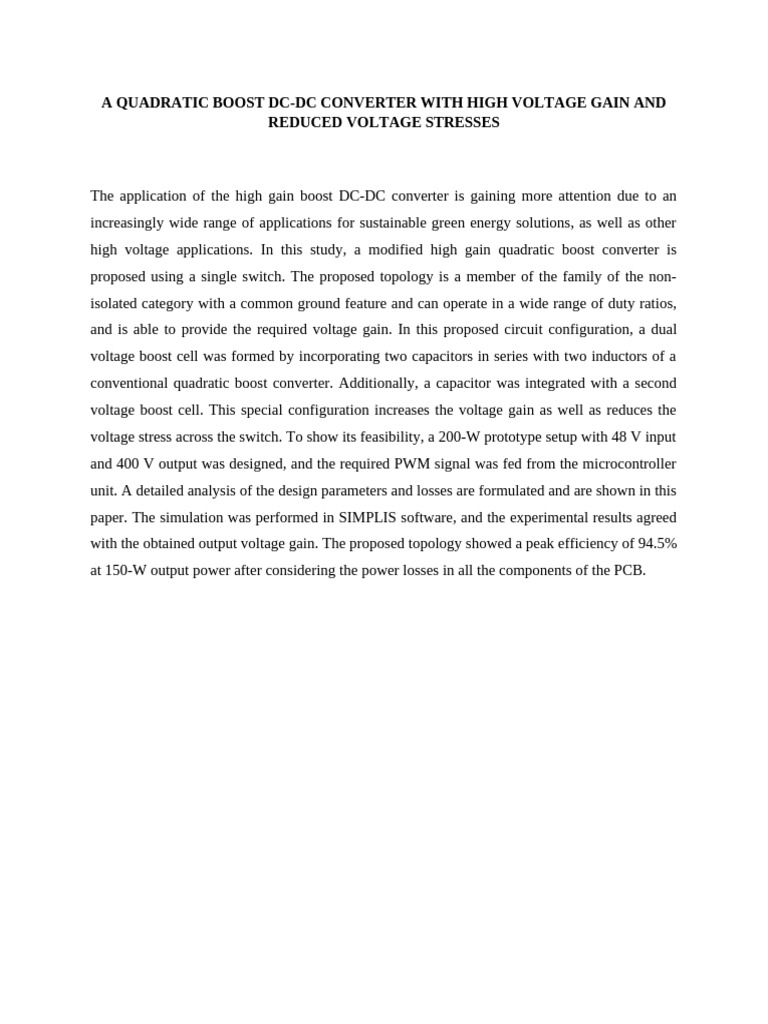 Quadratic Boost Converter | PDF | Electric Power | Electrical Components