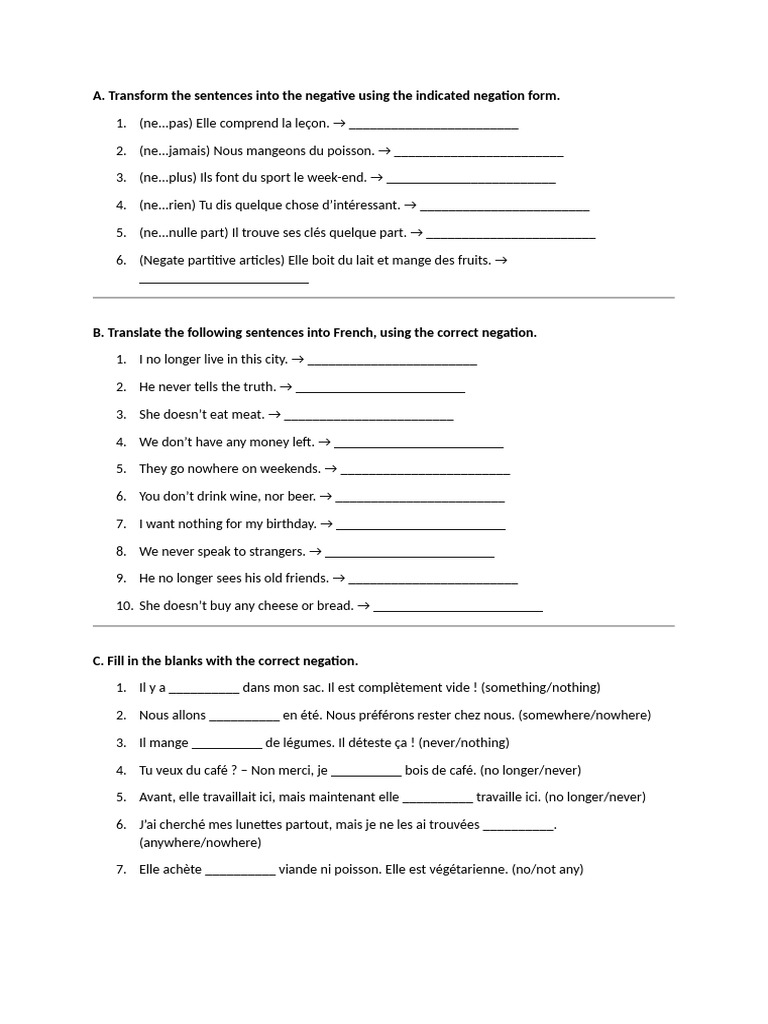 Negation Worksheet | PDF