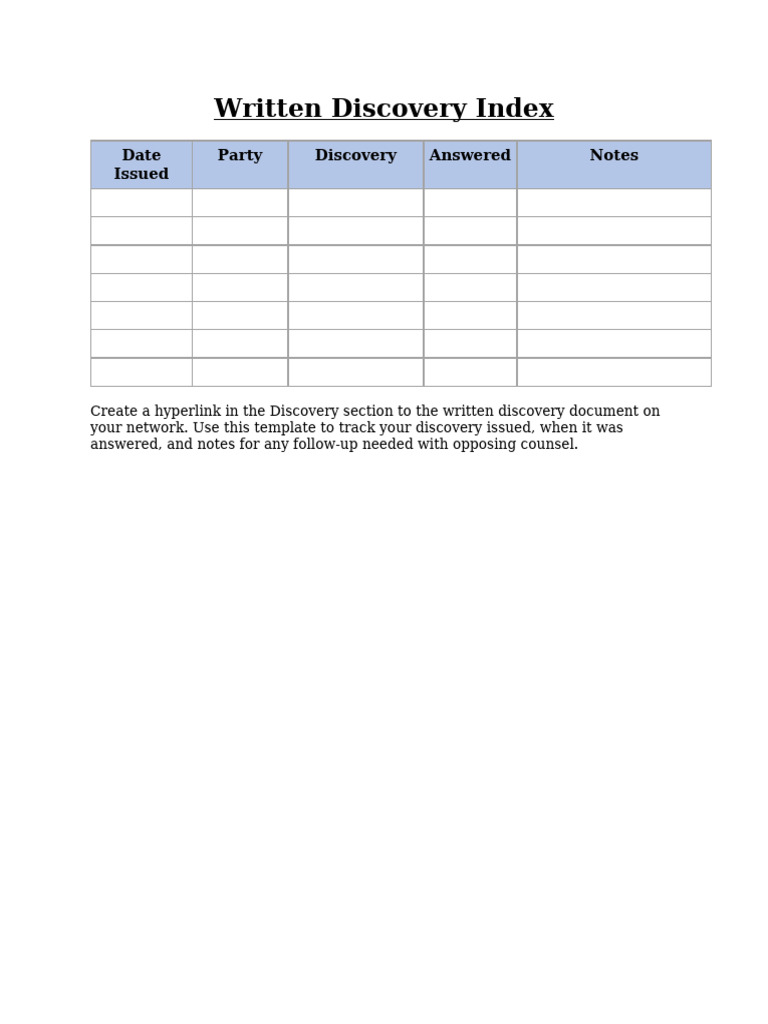 TEMPLATE - Written Discovery Index | PDF