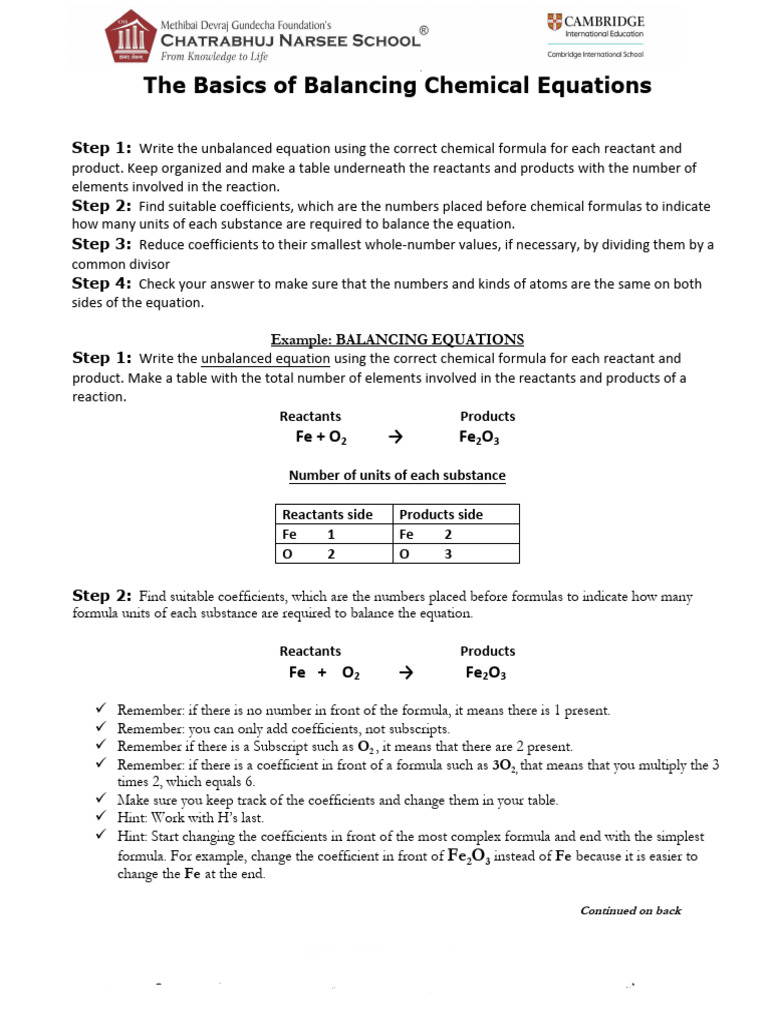 Grade 8 Chemistry Balancing Chemical Equations 1 | PDF | Chemical ...