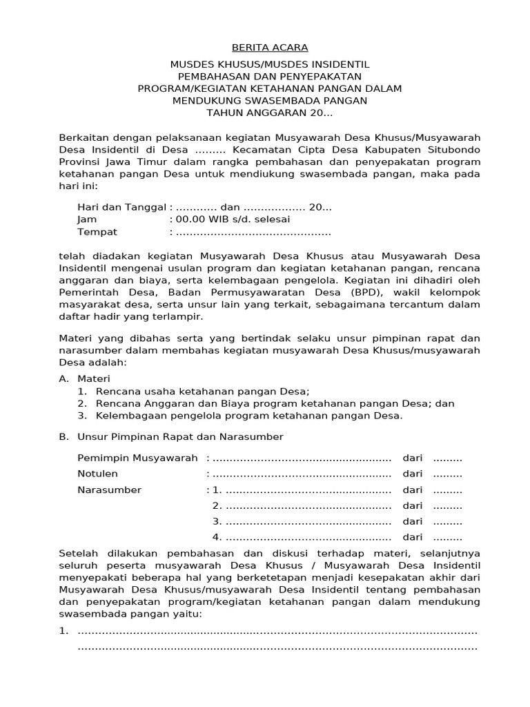 BA. Musdes Ketahanan Pangan Desa | PDF