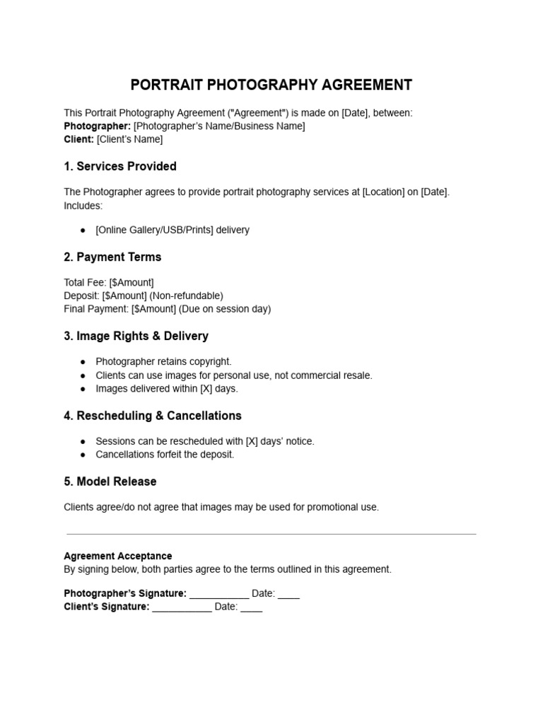 Portrait Photography Agreement | PDF