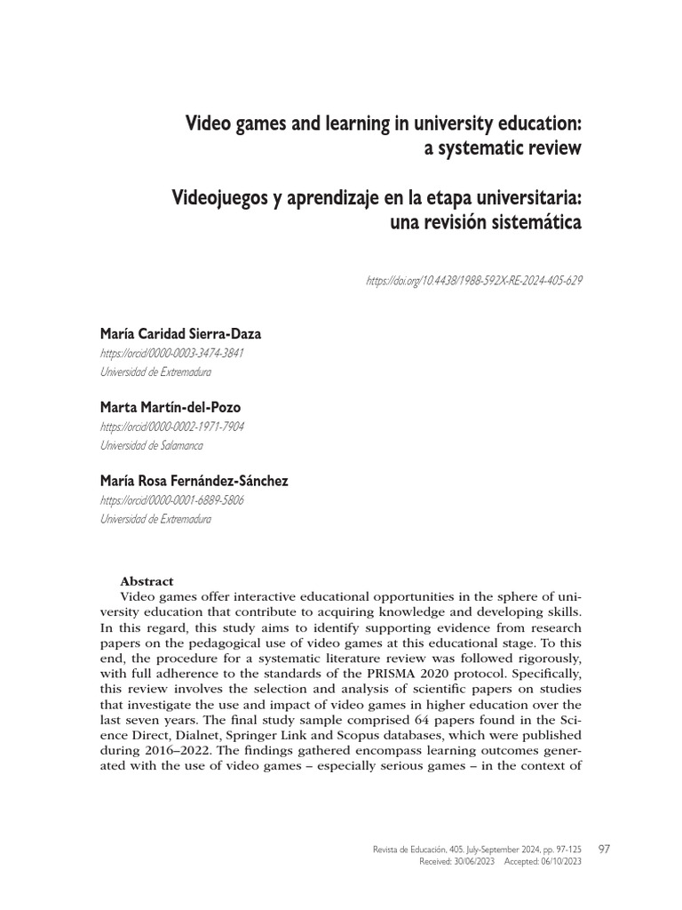 Video Games and Learning in University Education | PDF | Systematic ...