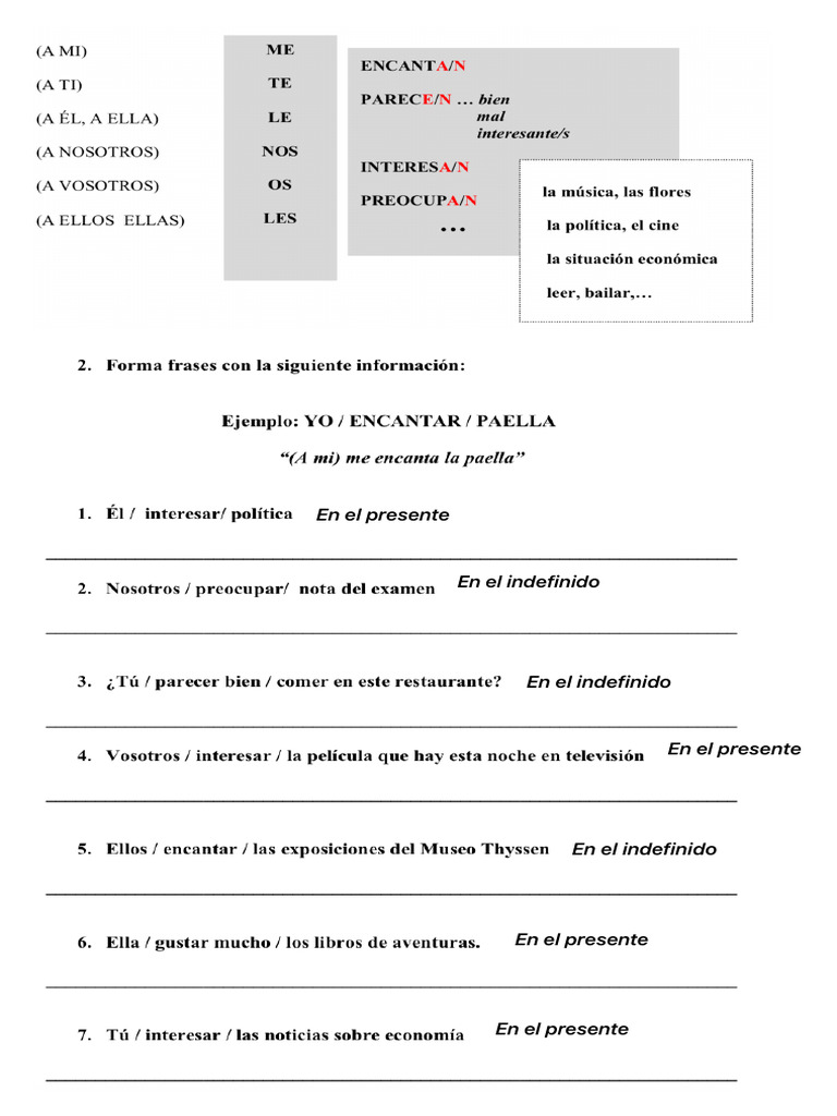 Ejercicio 2. Gustar, Encantar. | PDF