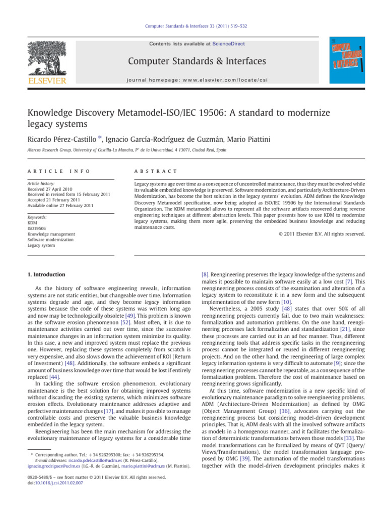Knowledge Discovery Metamodel-ISO-IEC 19506 A Standard To Modernize | PDF | Unified Modeling ...