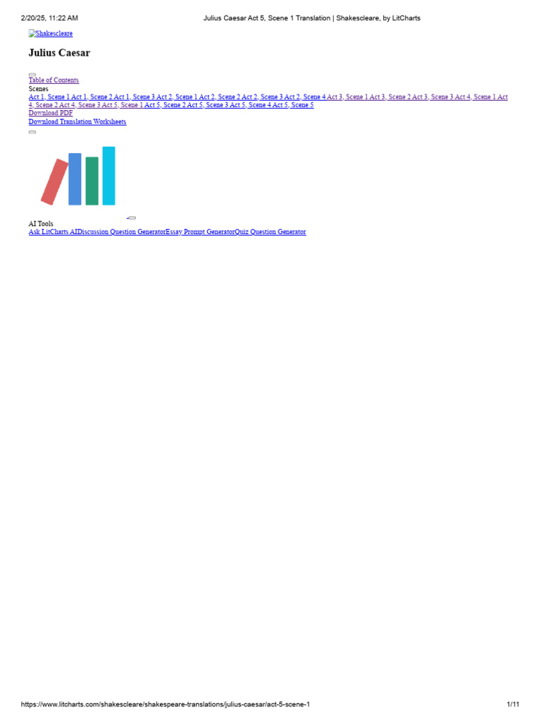 Julius Caesar Act 5, Scene 1 Translation _ Shakescleare, by LitCharts ...