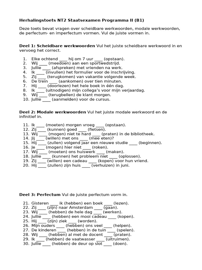 Toets NT2 Deel 1 | PDF
