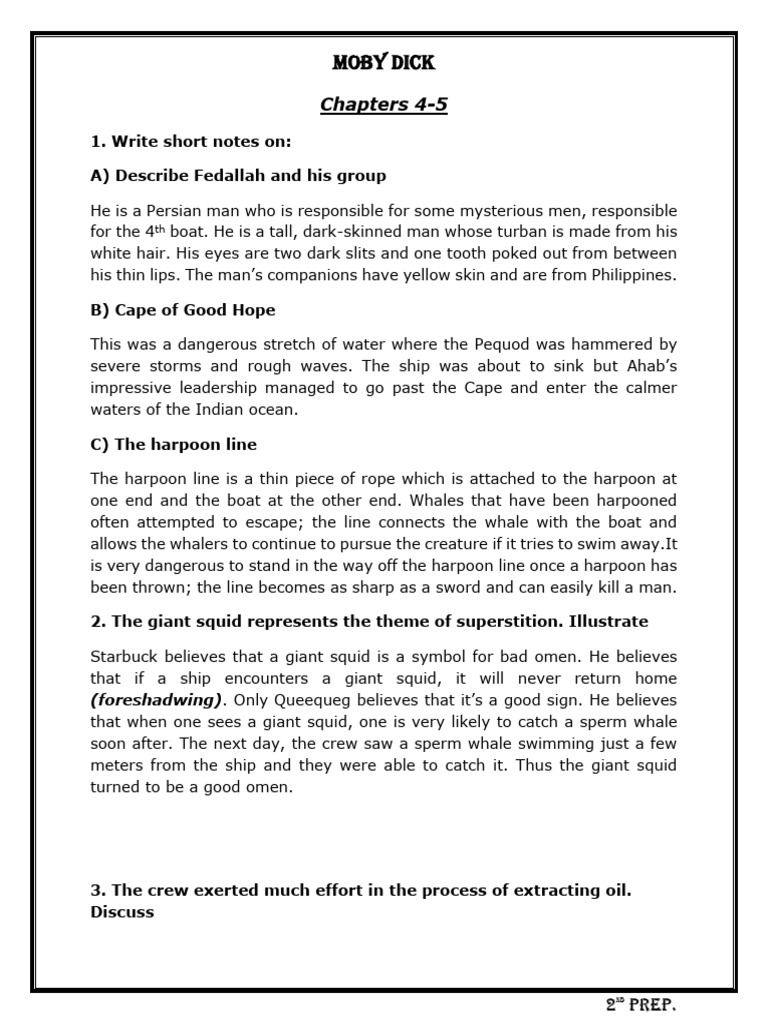 Moby Dick-Chapter 4-5- Questions Ans Answers | PDF | Moby Dick | Cetaceans