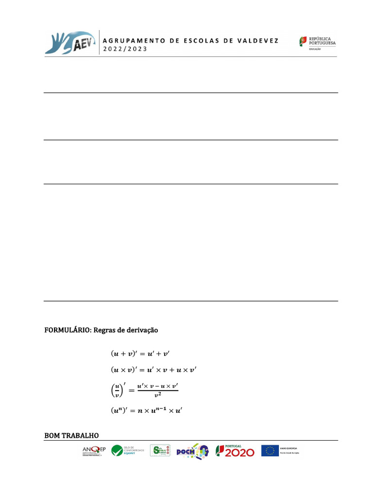 Ficha de Avaliação Matemática 12º Ano | PDF | Derivado | Função ...