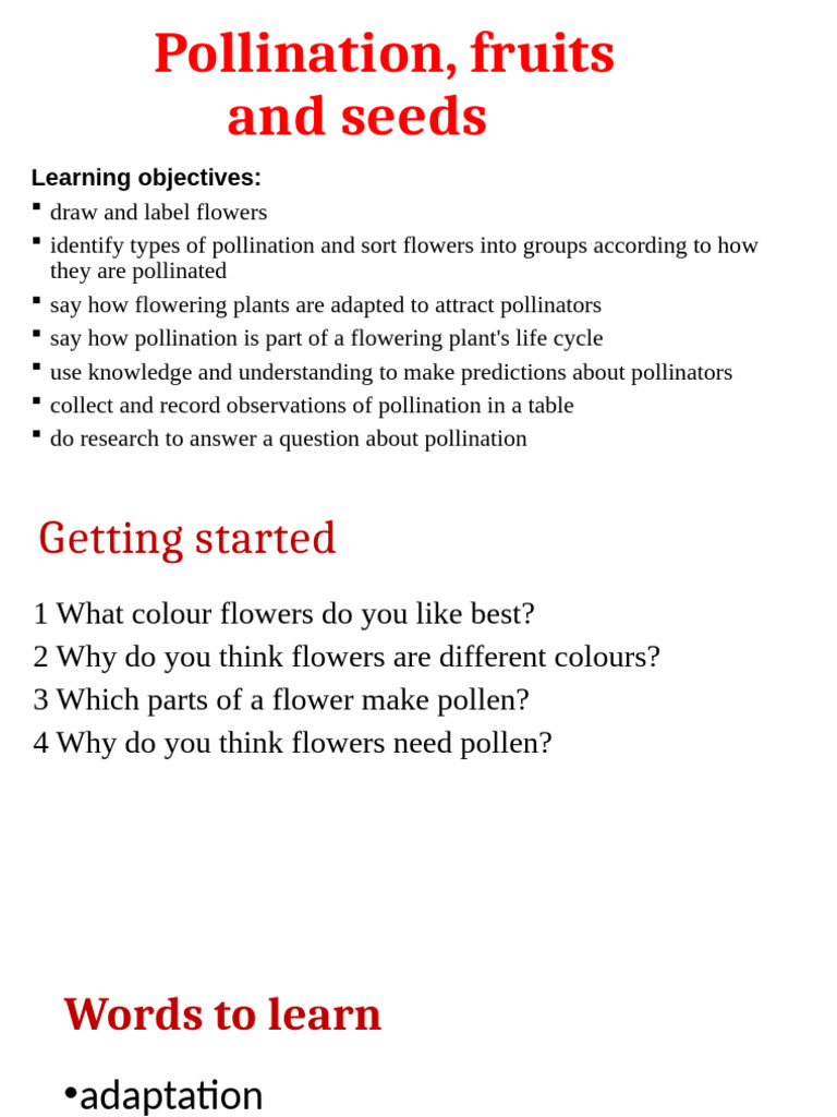 Pollination, Fruits and Seeds | PDF | Flowers | Pollination
