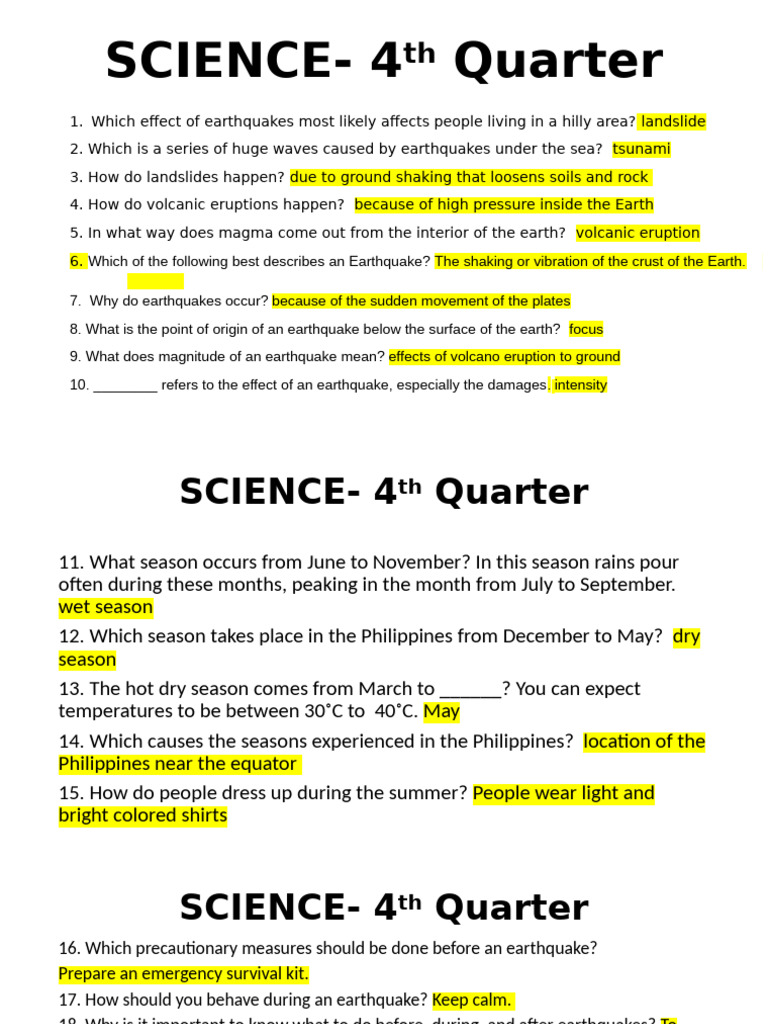 SCIENCE 4th Quarter | PDF | Earthquakes | Volcano