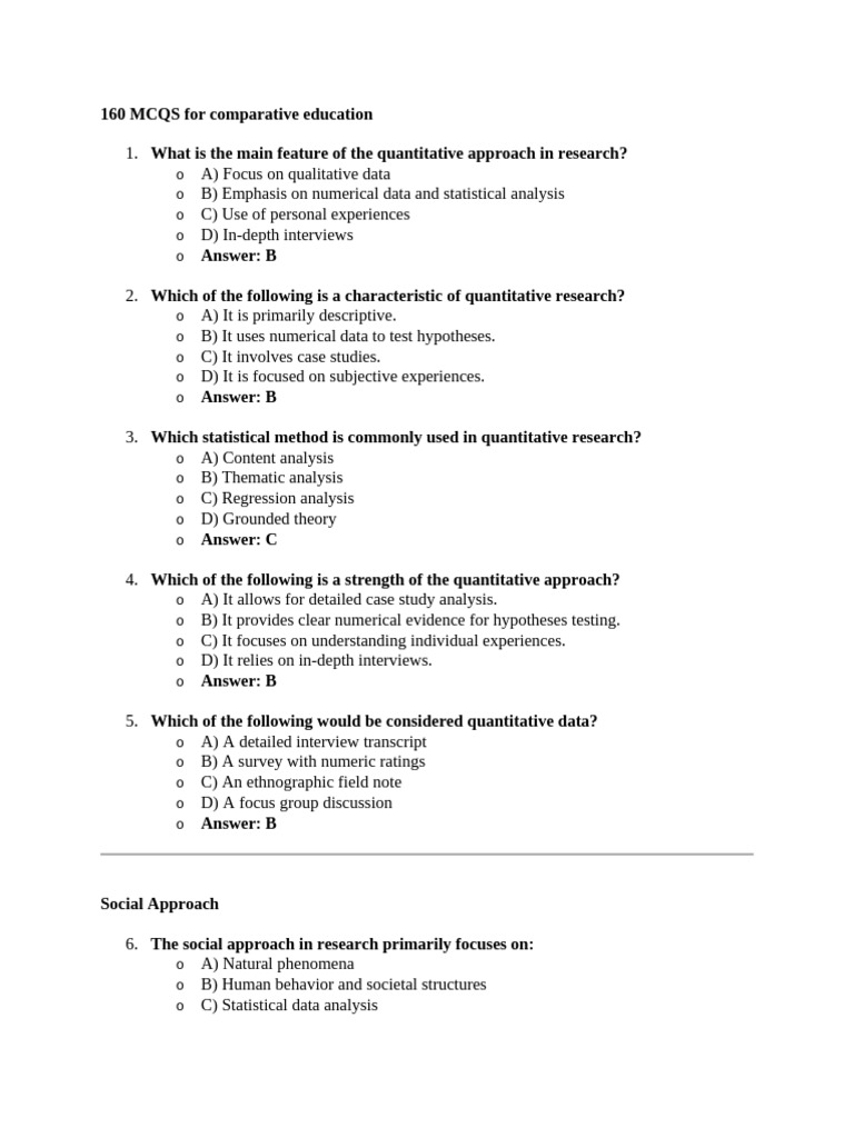 160 MCQS For Comparative Education | PDF | Statistics | Quantitative ...