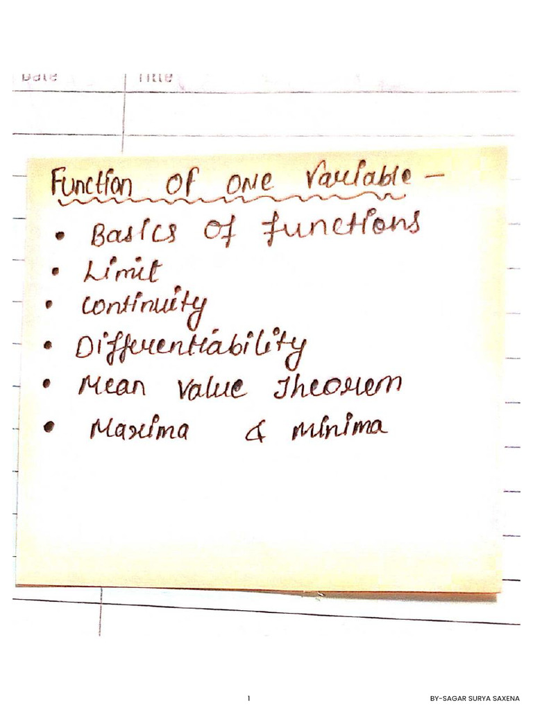 Functions of One Variable Notes (Sagarsurya) | PDF