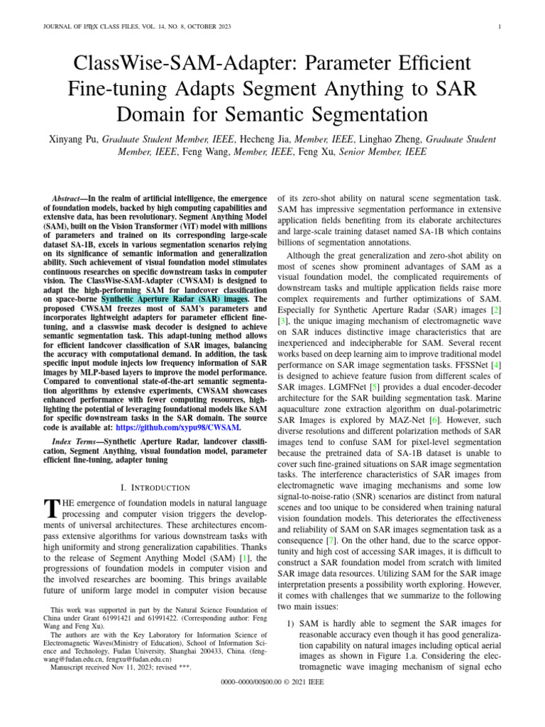ClassWise-SAM-Adapter Parameter Efficient Fine-Tuning Adapts Segment Anything To SAR Domain For ...