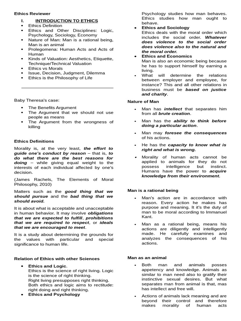 Ethics Midterm Reviewer | PDF | Utilitarianism | Pleasure