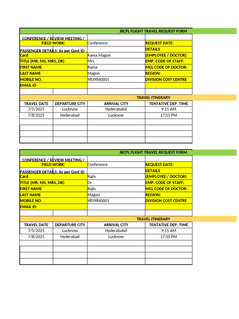 JBCPL Flight Travel Request Form | PDF
