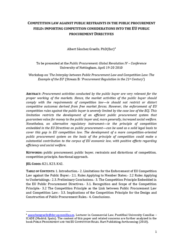 COMPETITION LAW AGAINST PUBLIC RESTRAINTS IN THE PUBLIC PROCUREMENT ...