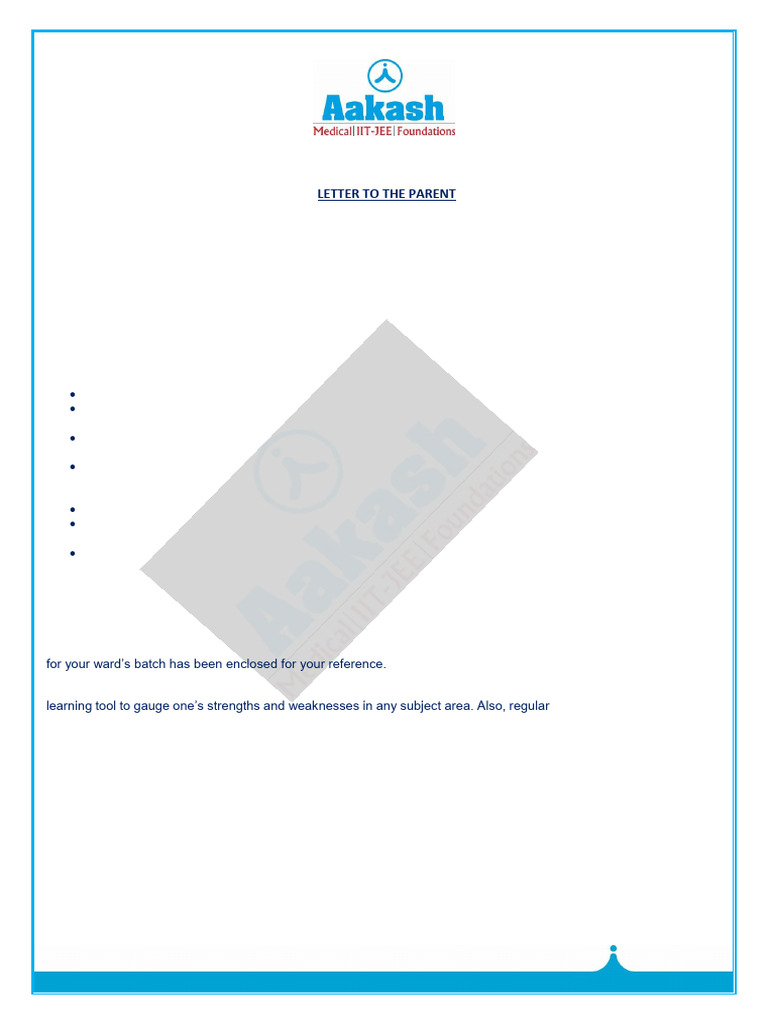 Letter To Parent - FTS-II For NEET-2025 | PDF | Behavioural Sciences | Cognitive Science
