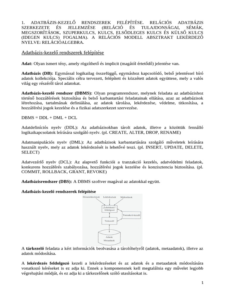 Adatbázis Kezelï Rendszerek | PDF