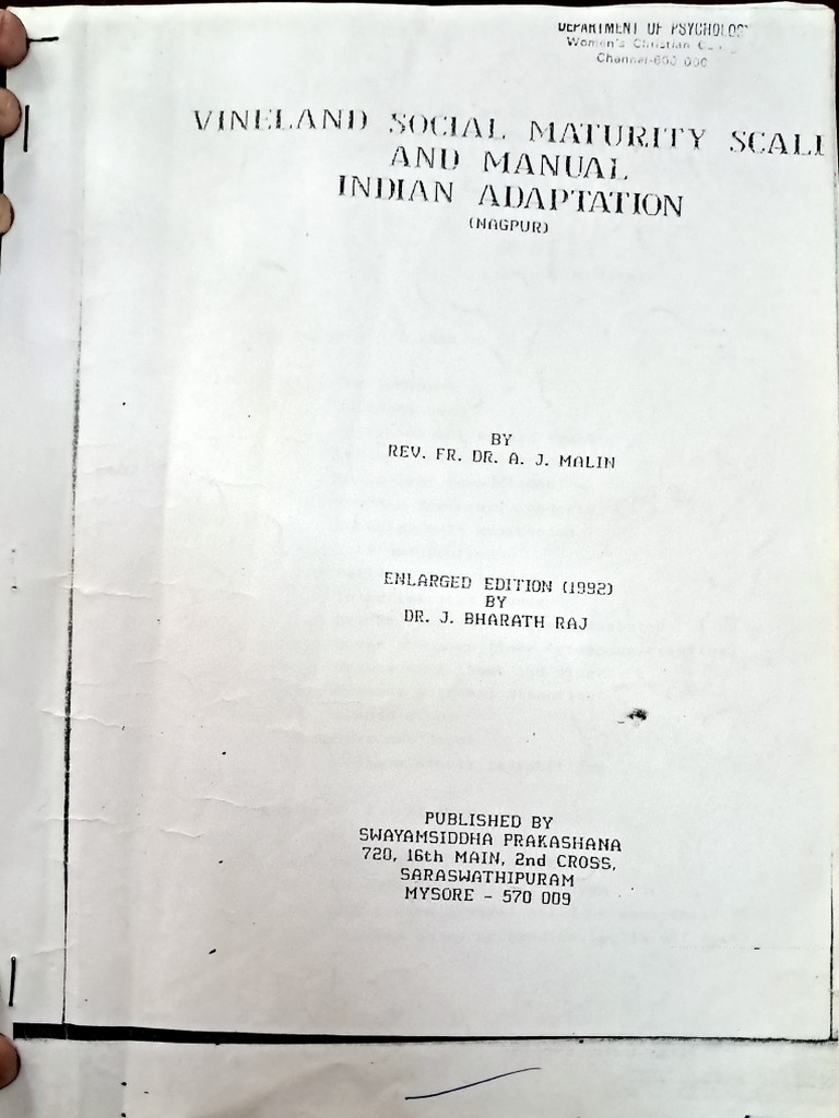 Indian Social Maturity Scale Manual | PDF