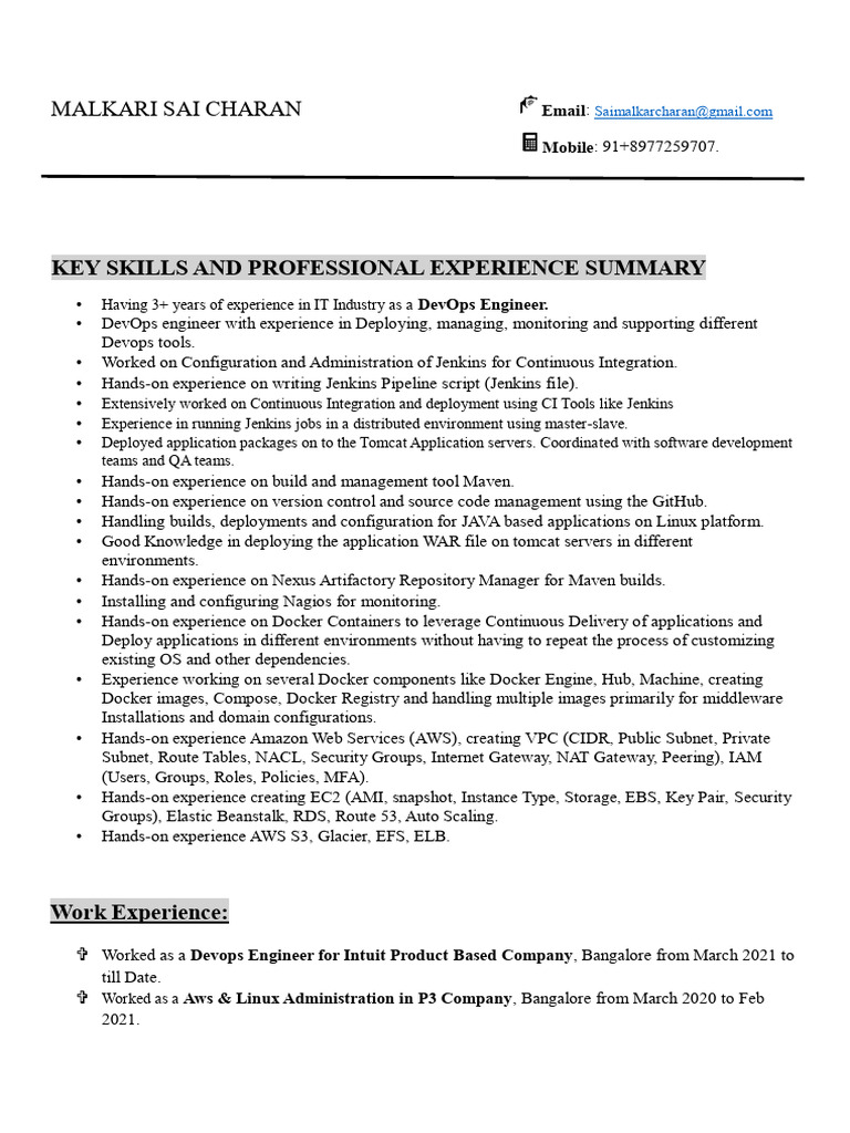 Malkari - DevOps Engineer - Resume | PDF | System Software | Software