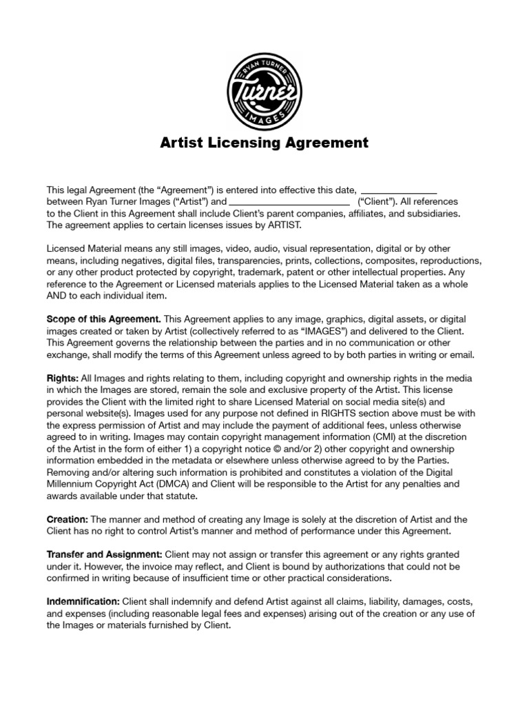 Artist Licensing Agreement Template | PDF | Copyright | License