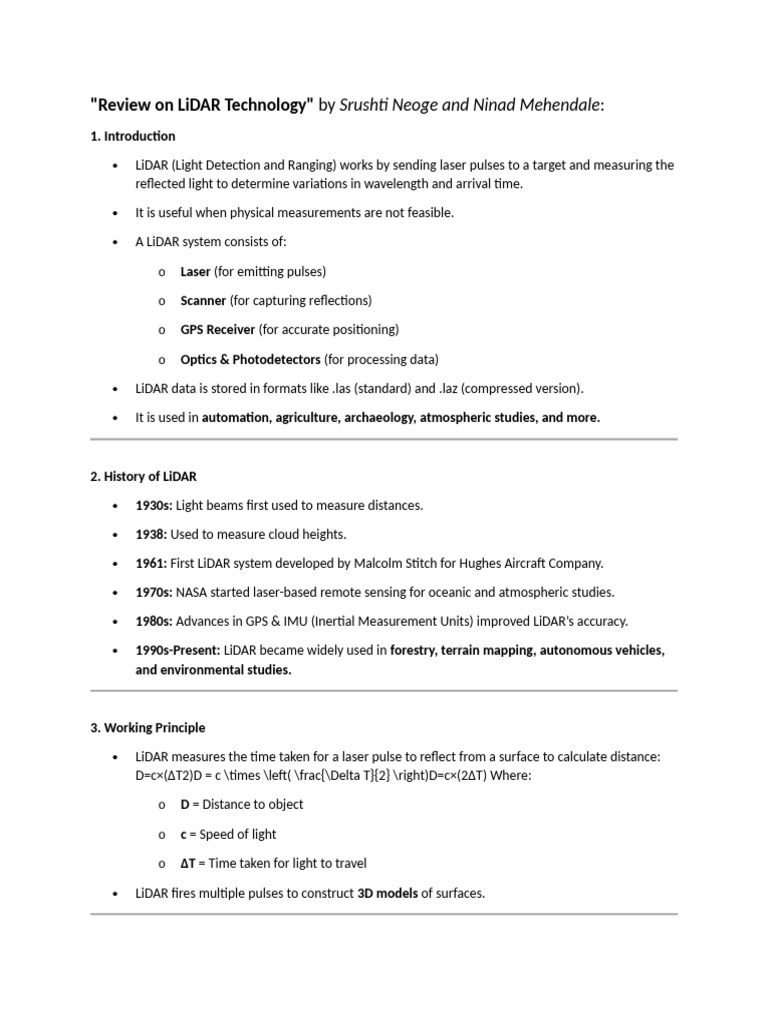 Comprehensive LiDAR Technology Review | PDF | Lidar | Surveying