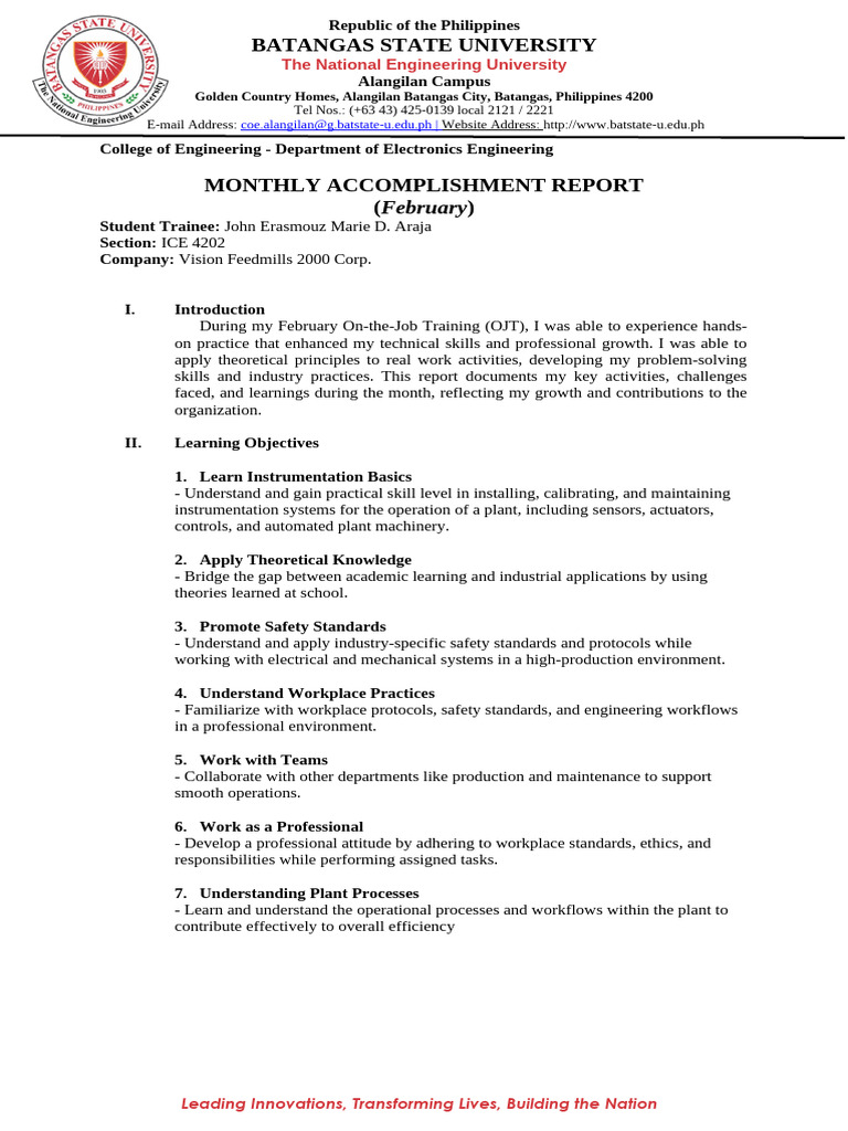 February - March Ojt Report | PDF | Instrumentation | Engineering