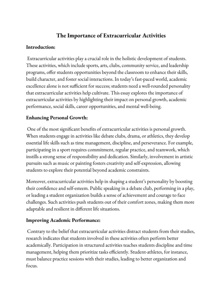 Importance of Extra Curricular Activities Essay | PDF | Disciplines ...