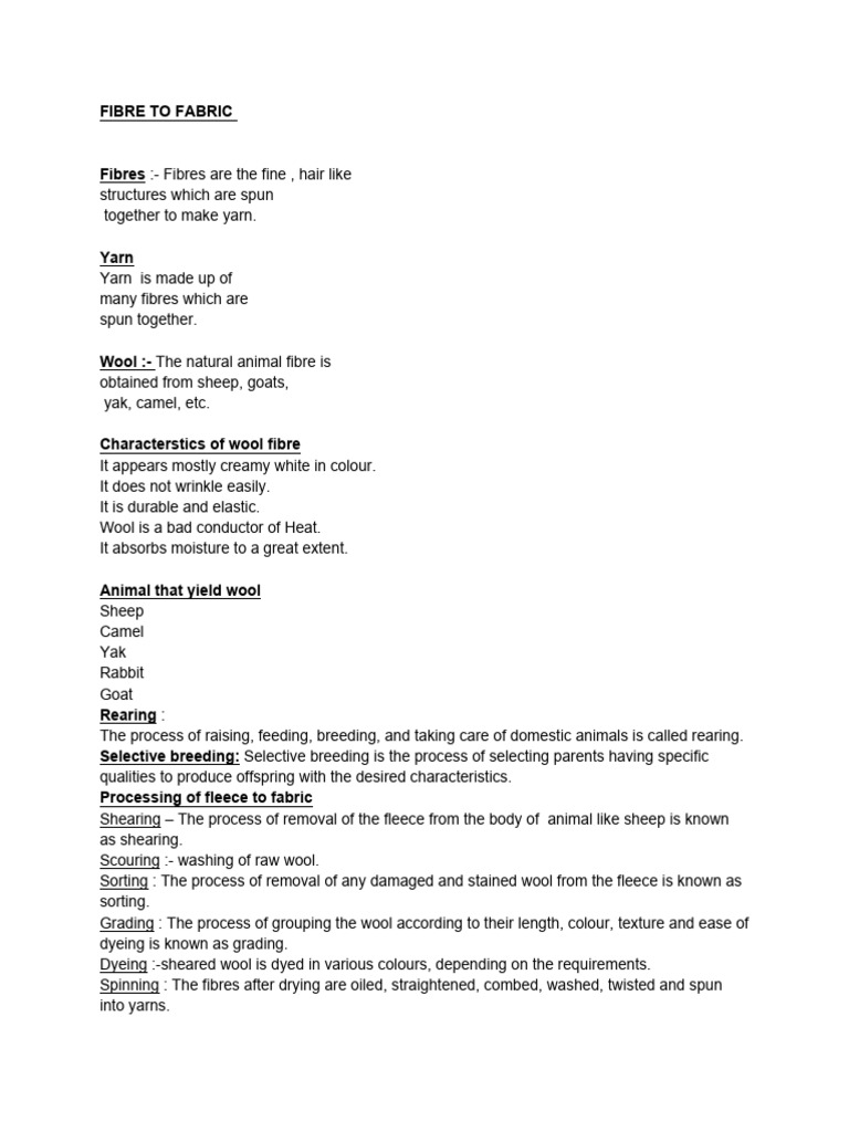 FIBRE TO FABRIC Notes | PDF